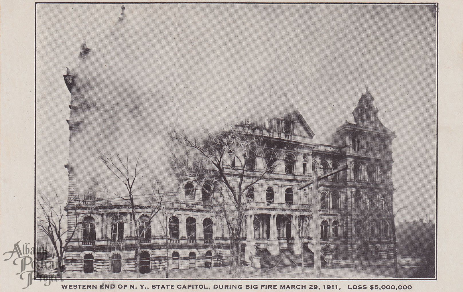 Western End of NY State Capitol, During Big Fire March 29, 1911, Loss ...